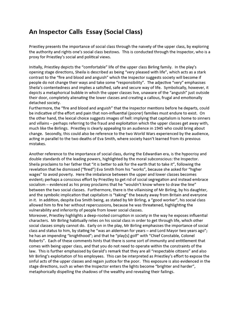 An Inspector Calls Essay | PDF