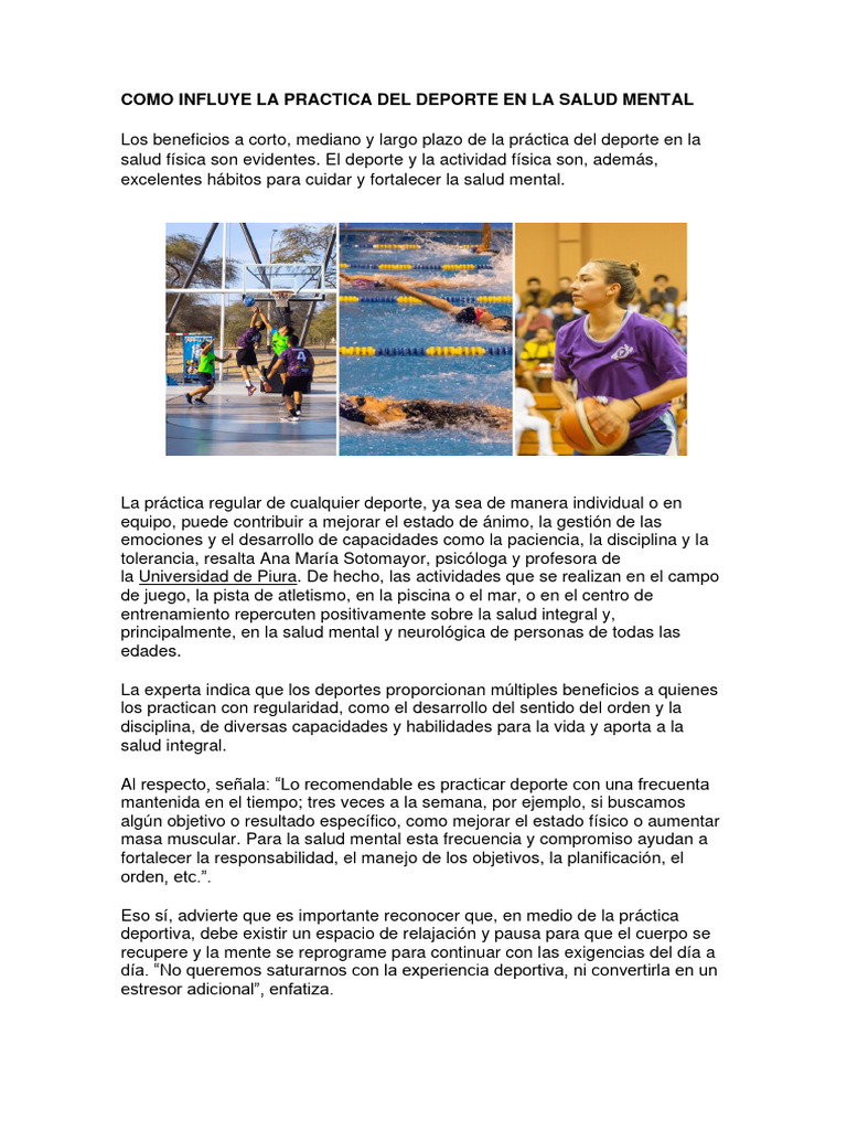 Como Influye La Practica Del Deporte en La Salud Mental | PDF ...