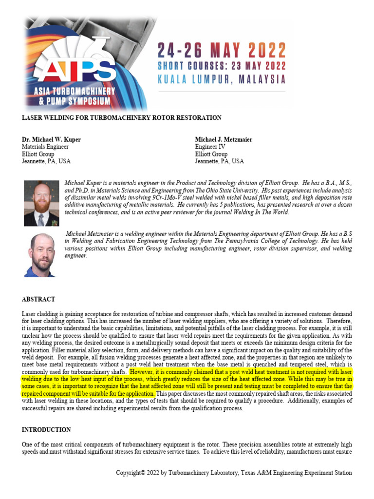 Laser Welding For Turbomachinery Rotor Restoration | PDF | Science ...