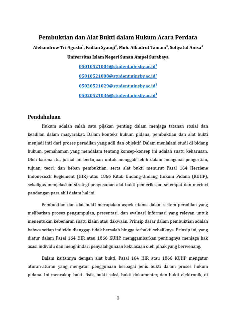 Pembuktian Dan Alat Bukti Dalam Hukum Acara Perdata | PDF | Hukum