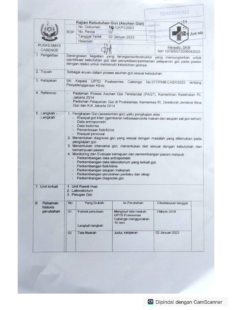 3.5.1.a.2 SOP Kajian Kebutuhan Gizi | PDF