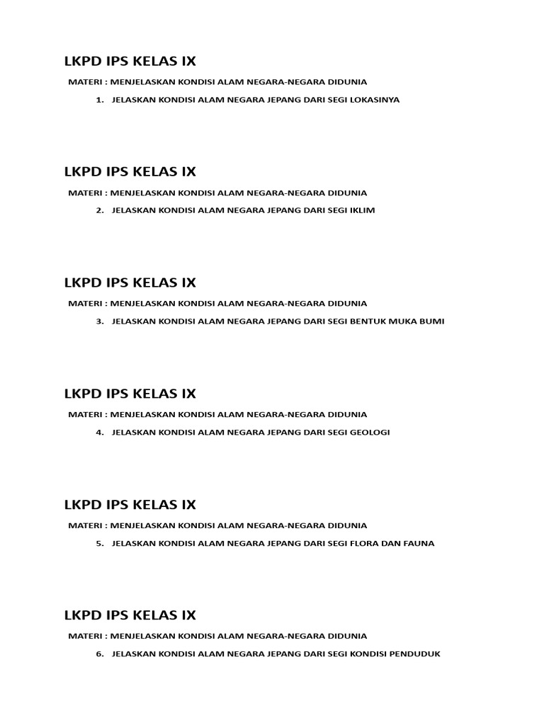 LKPD Ips Kelas Ix Kondisi Alam Jepang | PDF