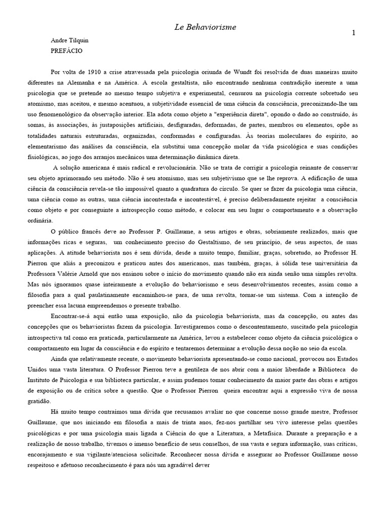 Texto - Tilquin, A. O Behaviorismo | PDF