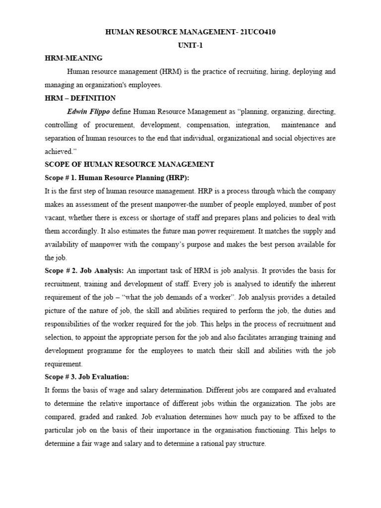 Unit I HRM | PDF