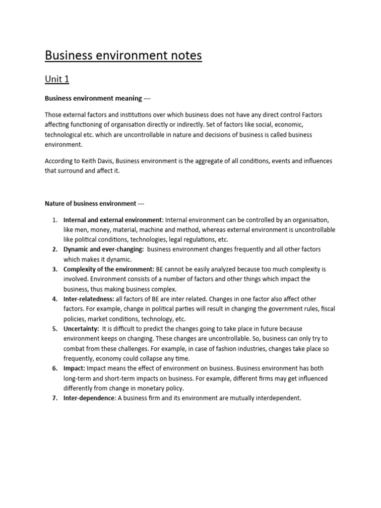 Business Environment Notes | PDF