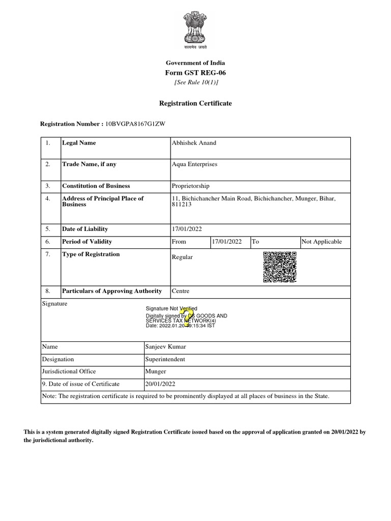 GST Certificate | PDF | Business | Sole Proprietorship