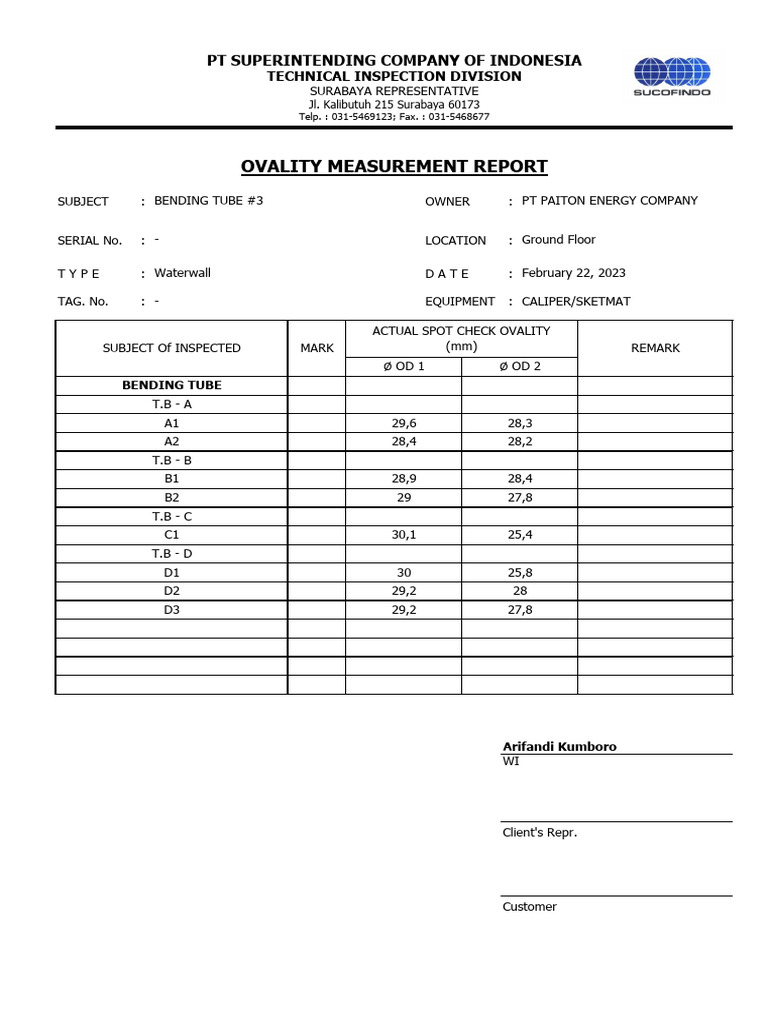 Ovality Measurement Report | PDF