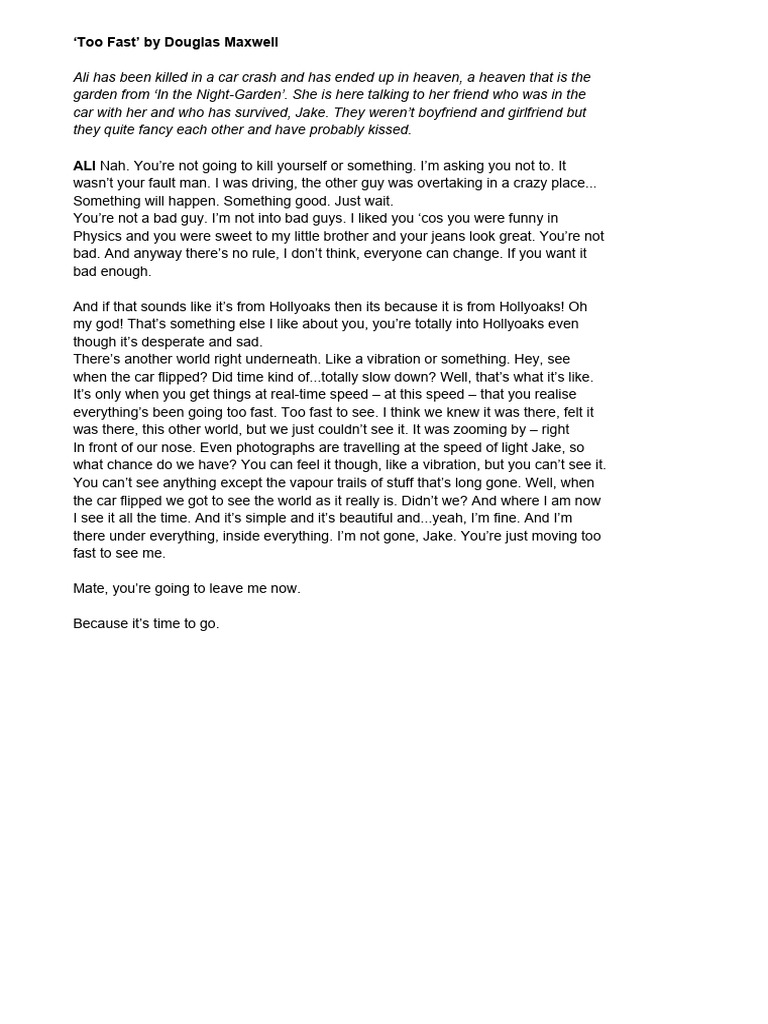 Too Fast' by Douglas Maxwell | PDF