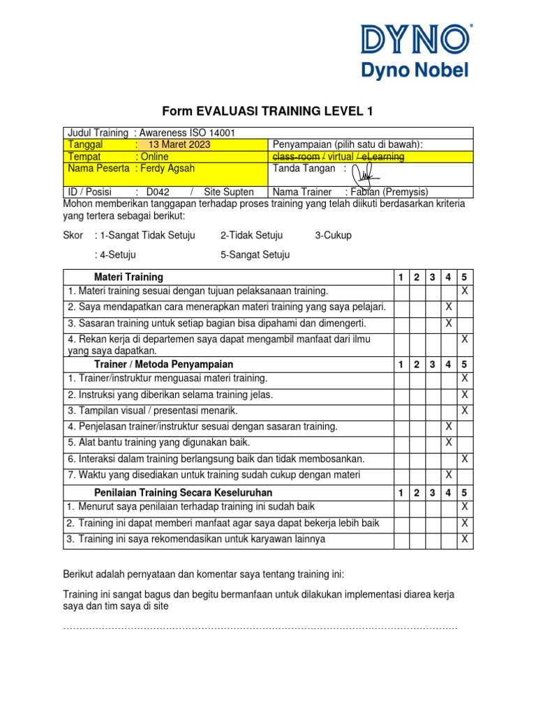 Evaluasi Training ISO 14001 Online | PDF | Karier & Perkembangan | Bisnis