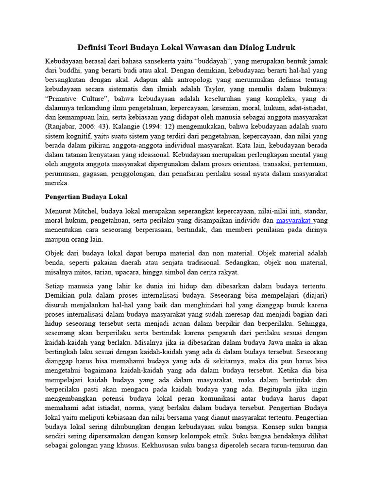 Definisi Teori Budaya Lokal Wawasan Dan Dialog Ludruk | PDF