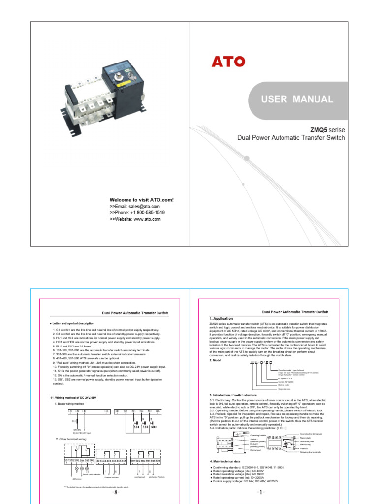 ATO ZMQ5 Series Automatic Transfer Switch User Manual | PDF | Power Supply | Switch