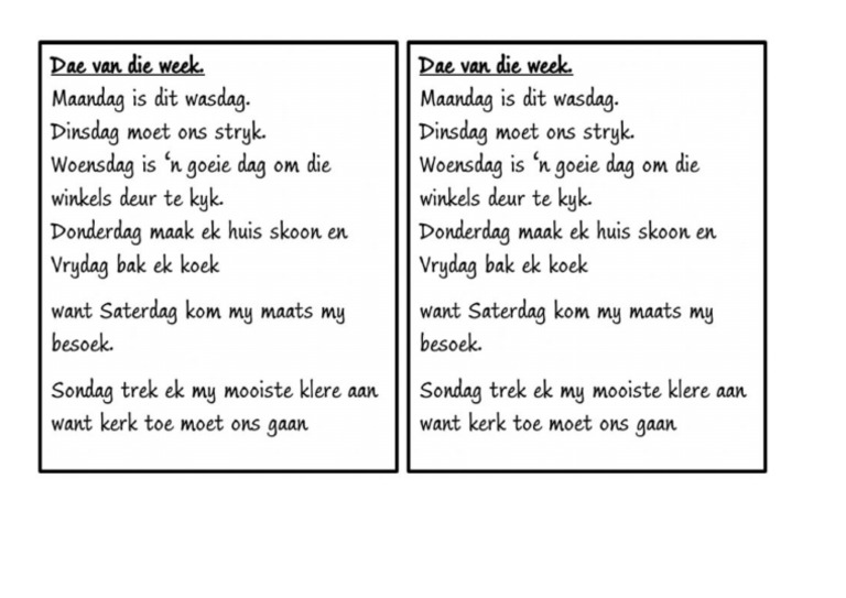 Dae Van Die Week Poem | PDF