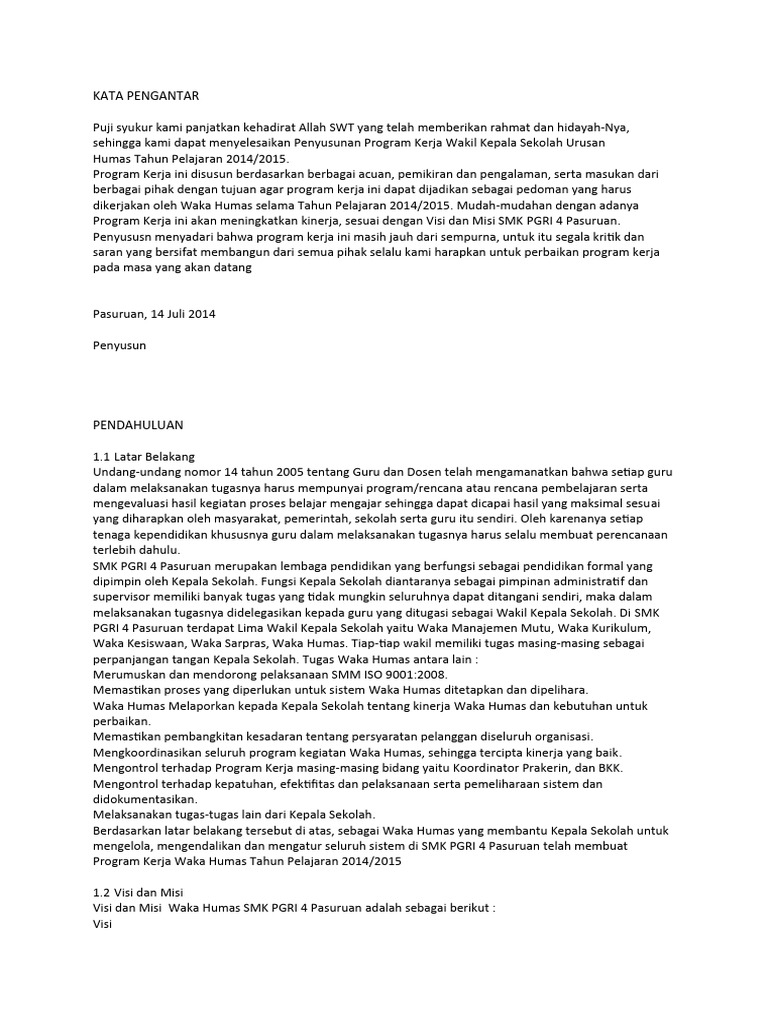 Contoh Program Kerja Waka Humas | PDF