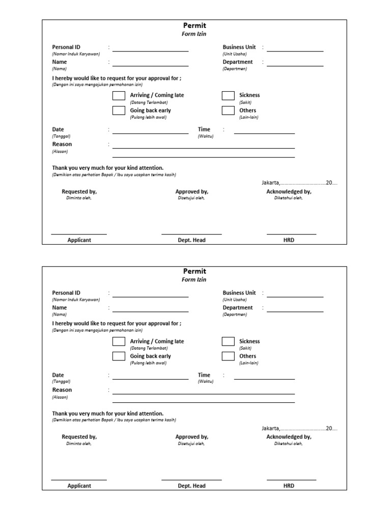 Form - Ijin | PDF
