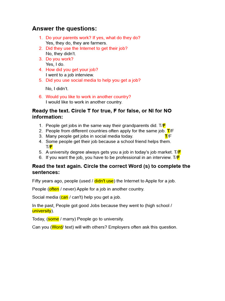 Answer The Questions | PDF | Career & Growth | Social Science