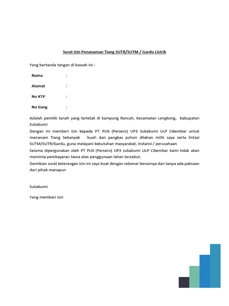 Surat Izin Penanaman Tiang SUTR - SUTM - Gardu Listrik | PDF