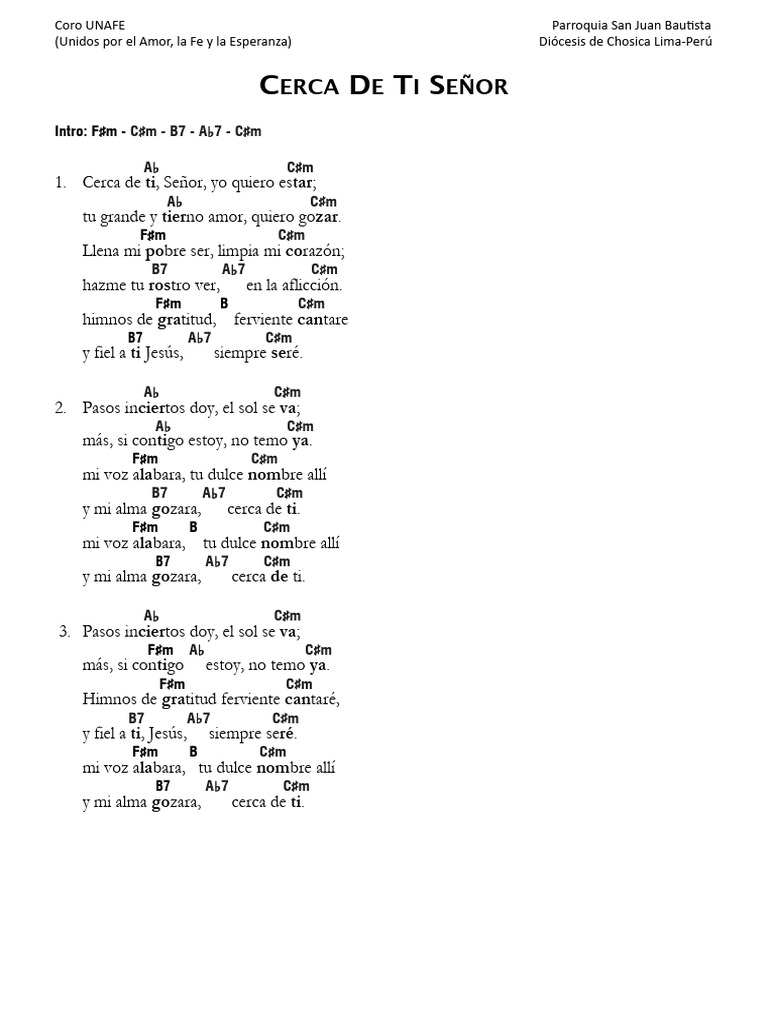 Cerca de Ti Señor (Letra y Acordes) | PDF