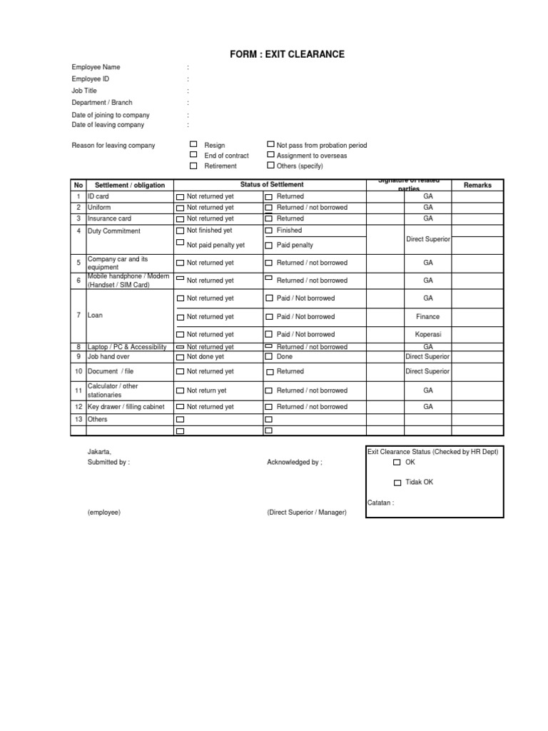 Form - Exit Clearance Form | PDF | Business