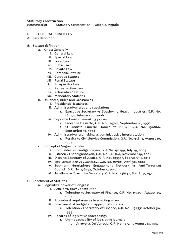 Statutory Construction Outline and Survey of Cases 2023 2024 | PDF