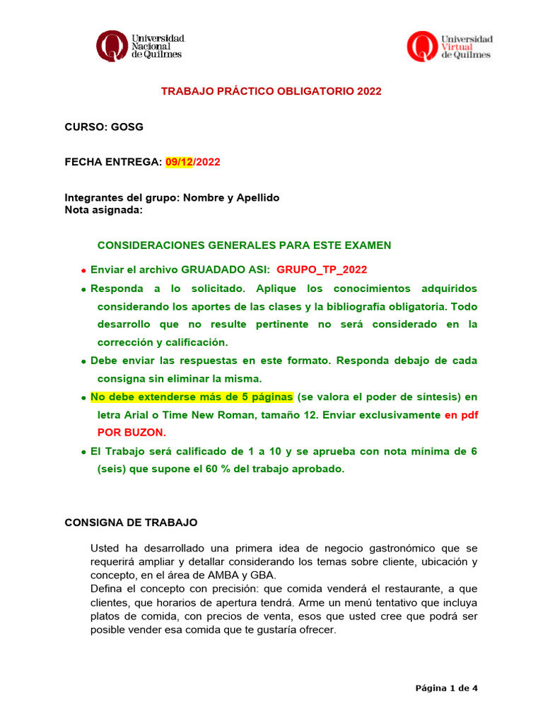 Trabajo Practico Grupal GOSG 2022 - 2 | PDF