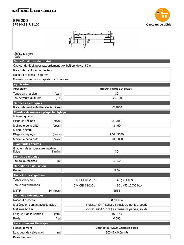 FICHE SONDE CONTROLEUR DE DEBIT SF6200 | PDF
