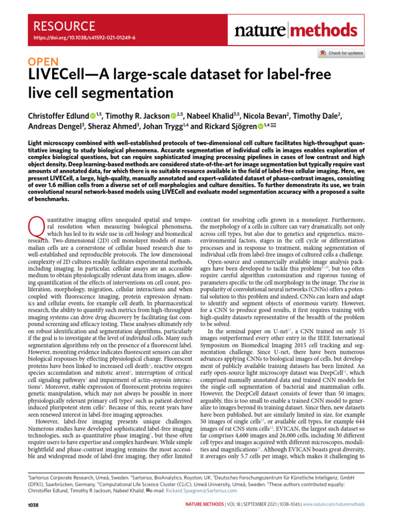 LIVECell - A Large-Scale Dataset For Label-Free Live Cell Segmentation ...