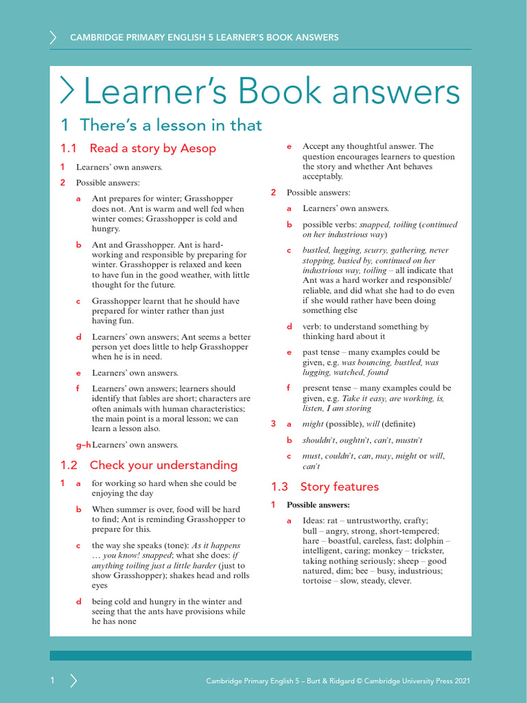 grade 5 english answers Learners book | PDF