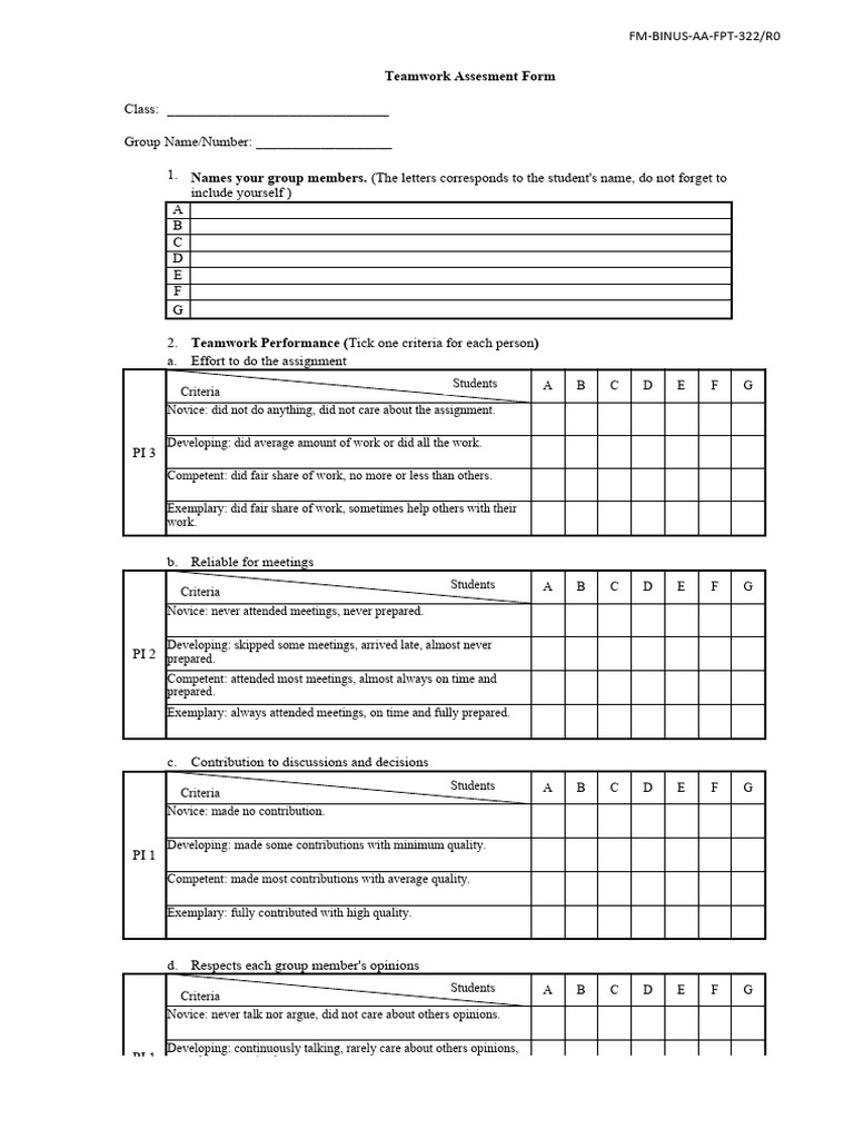 Teamwork Assesment Form | PDF | Evaluation | Cognition