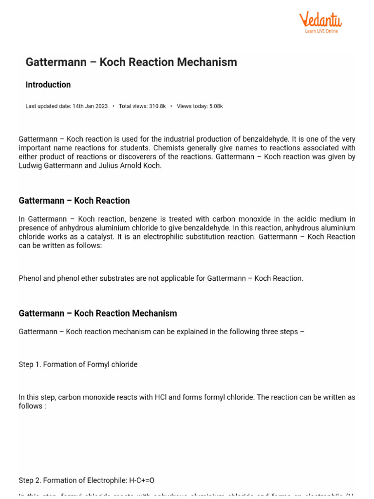 Gattermann - Koch Reaction Mechanism | PDF
