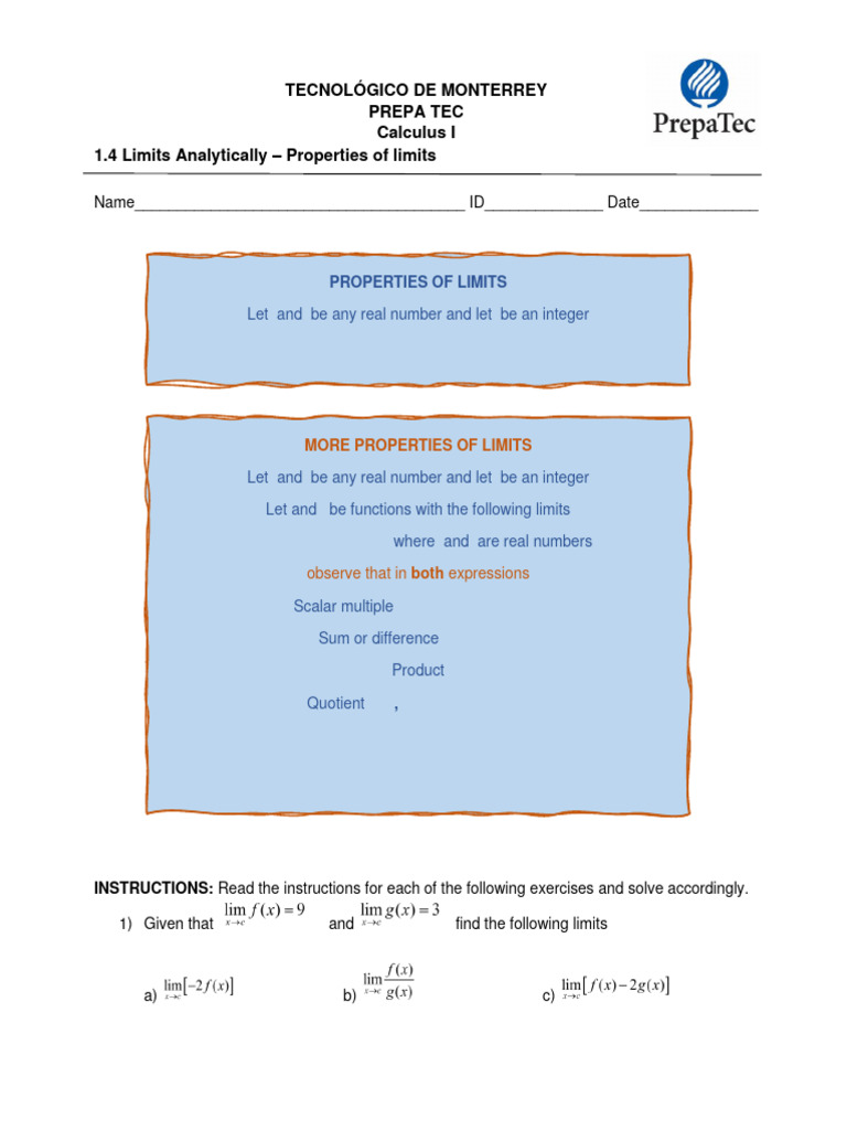 1.4 Properties Of Limits | PDF