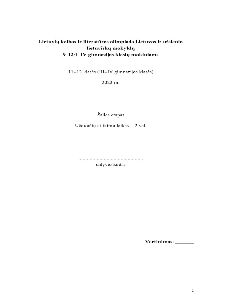 Lietuvių K. Olimpiada 11-12 - Uzduotys - 2023 | PDF
