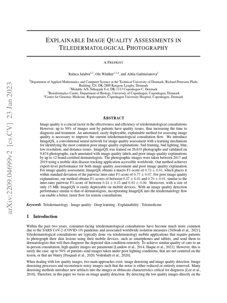 Explainable Image Quality Assessments in | PDF | Deep Learning | Sensitivity And Specificity
