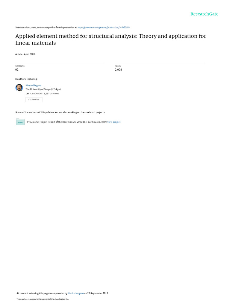 Applied Element Method For Structural Analysis The | PDF | Science & Mathematics
