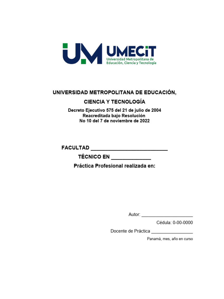 Plantilla Informe De Práctica Profesional Nivel Pregrado Pdf