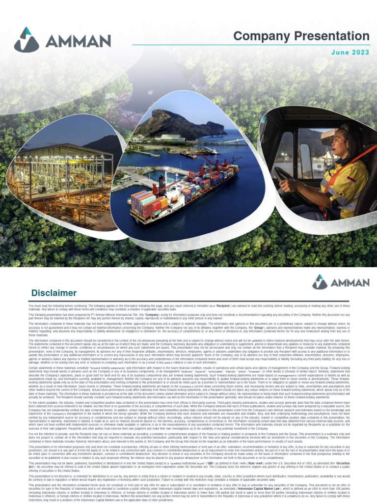 PT Amman Mineral Presentation 2023 | PDF | Mining | Securities Act Of 1933