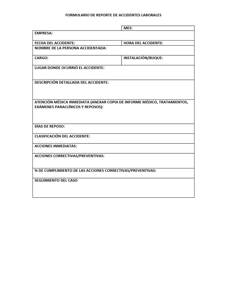 Formulario de Reporte de Accidentes | PDF | Derecho