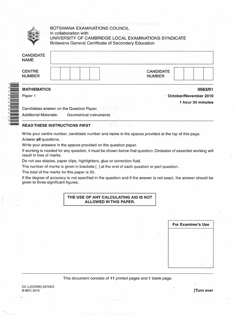 p1 BGCSE 2010 | PDF