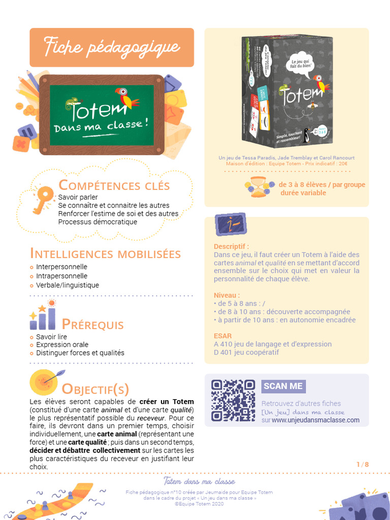 Unjeudansmaclasse Fiche Pedagogique Totem | PDF