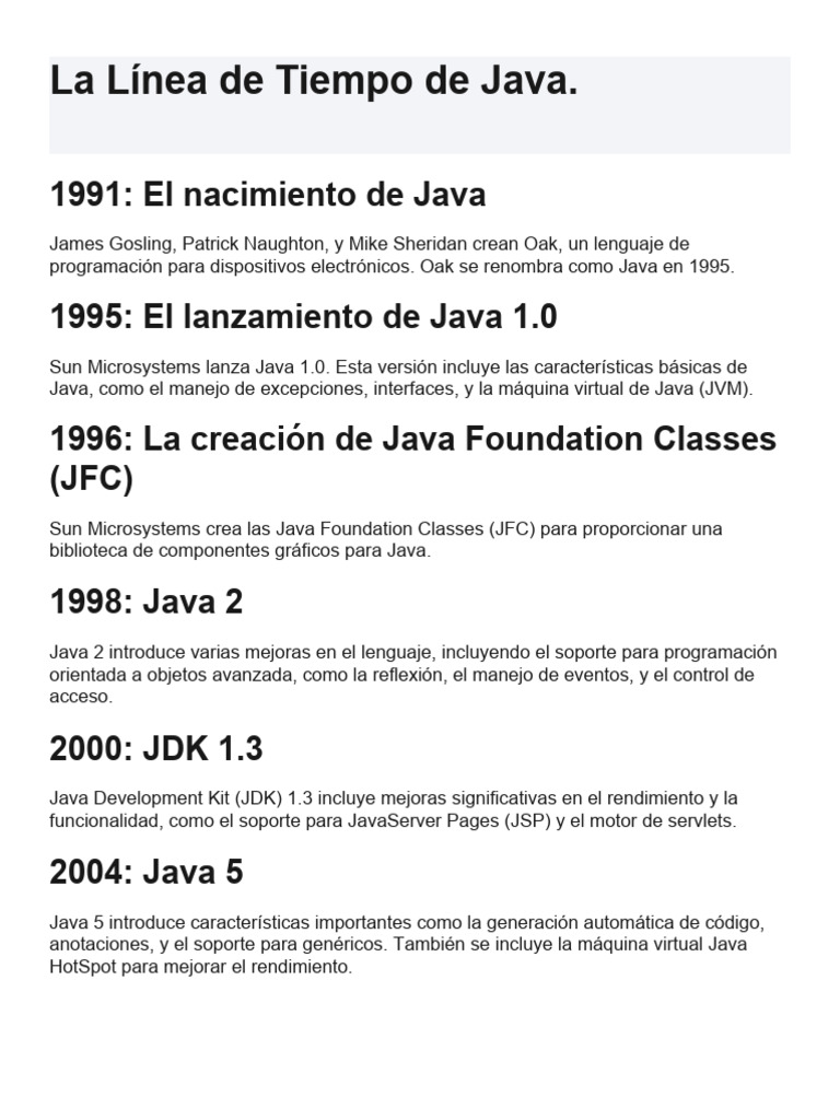 La Línea de Tiempo de Java | PDF