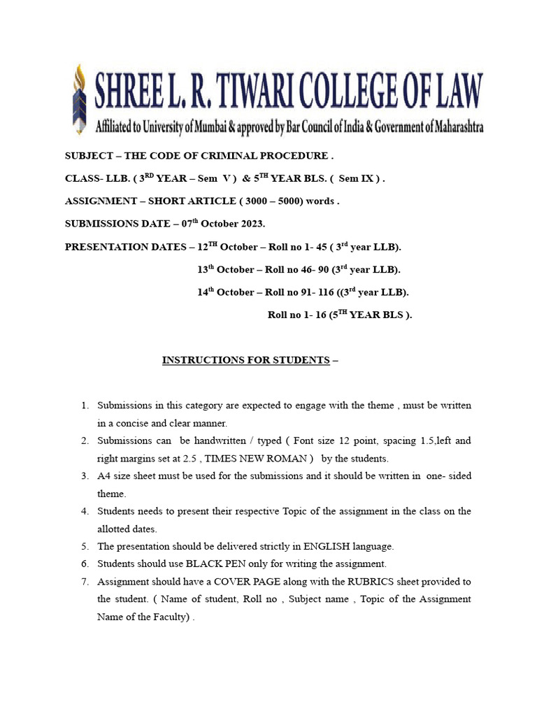 CRPC - Assignments | PDF