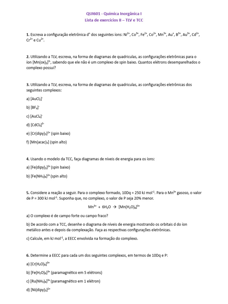 Lista de Exercicios II | PDF