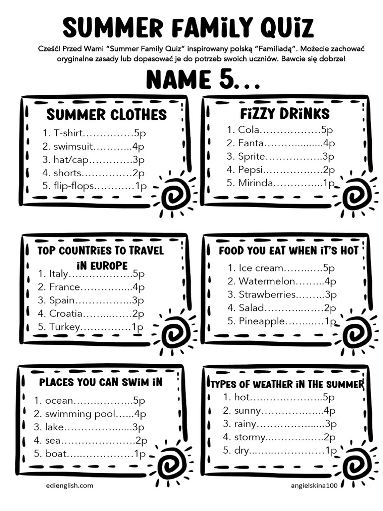 Summer Family Quiz | PDF