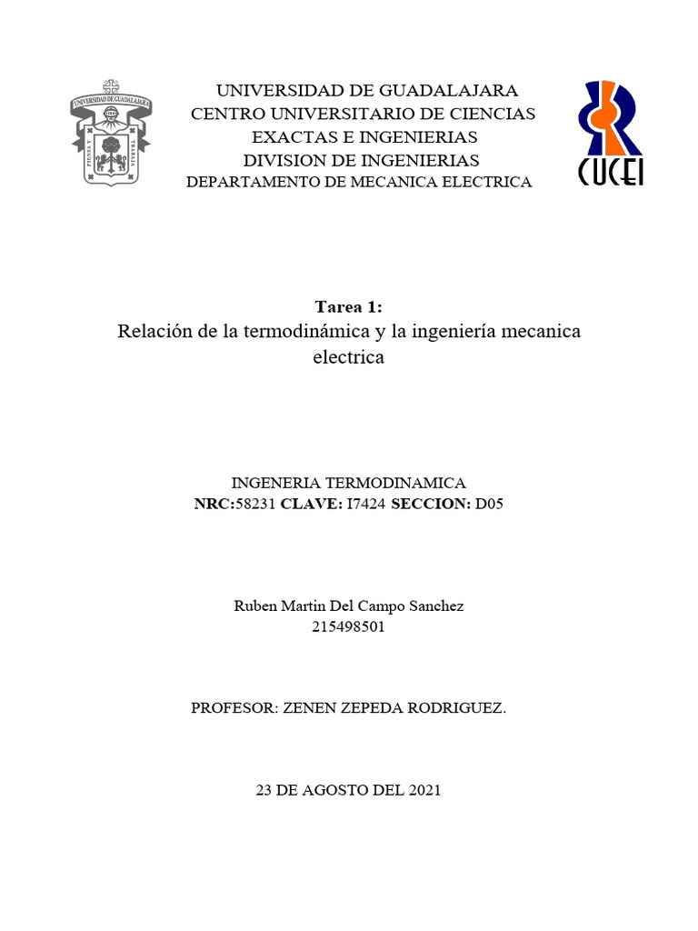 Relación de La Termodinámica y La Ingeniería Mecanica Electrica | PDF | Termodinámica | Calor