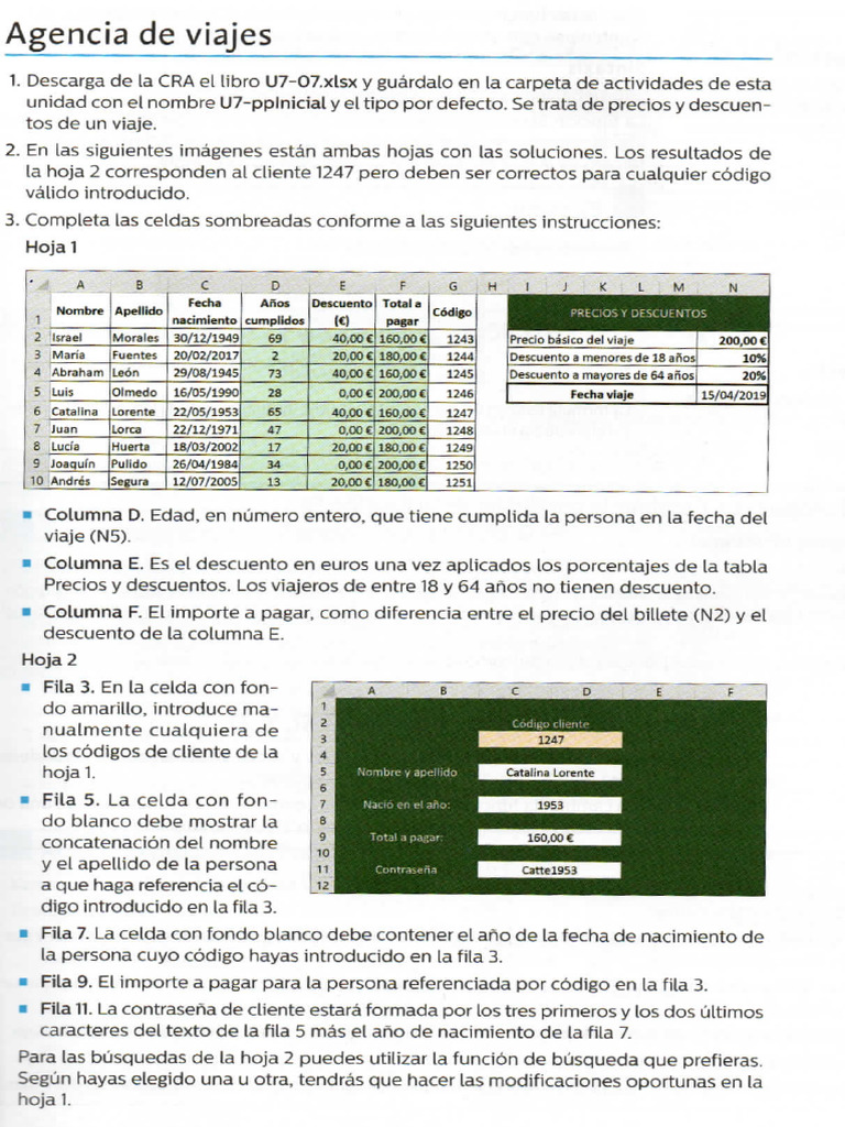 Actividad Repaso Excel Agencia de Viajes Enunciado | PDF