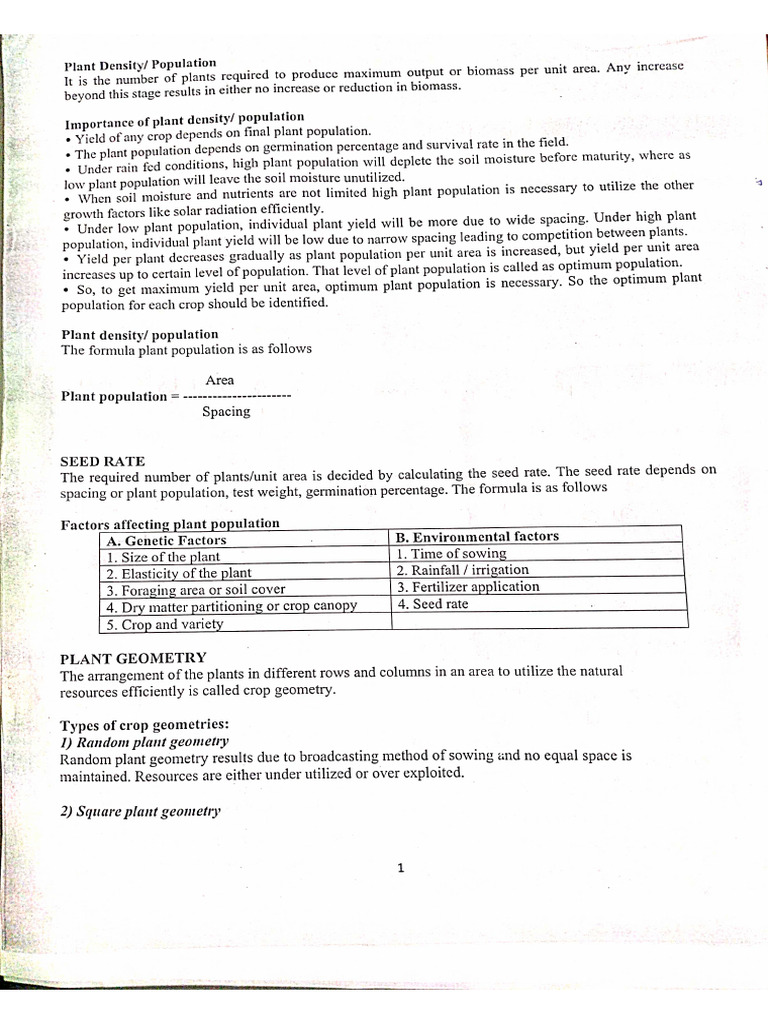 Plant Density and Crop Geometry | PDF