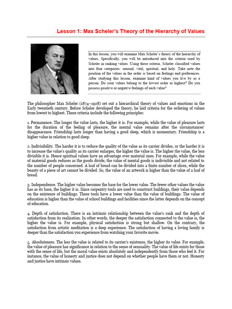 Philosophy Students: Scheler's Values | PDF