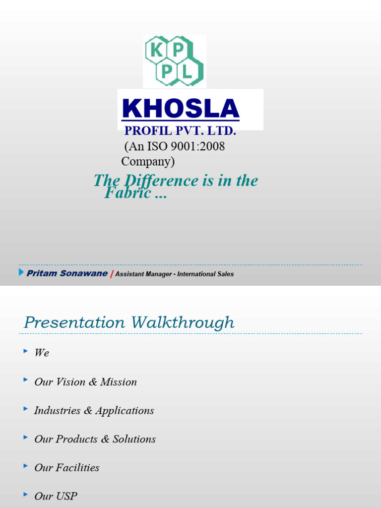 Khosla Corporate Presentation | PDF | Textiles | Filtration