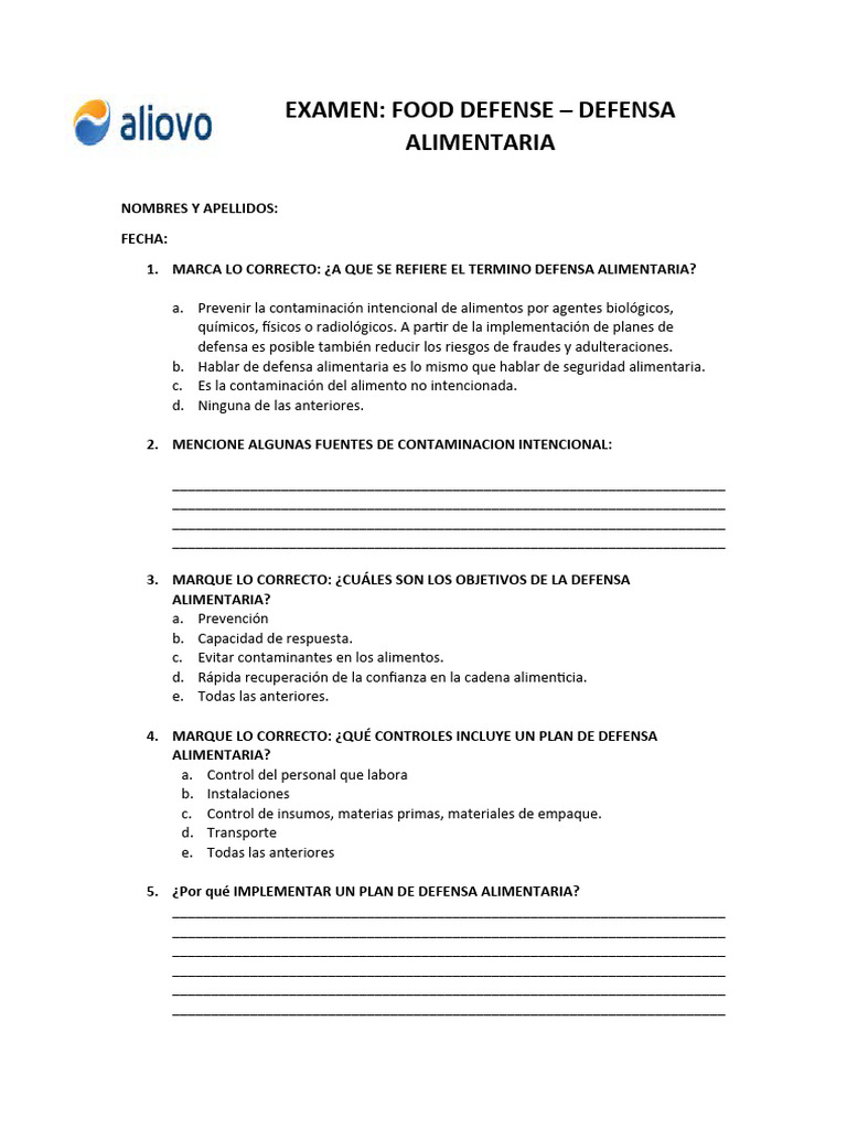 Examen Food Defense | PDF