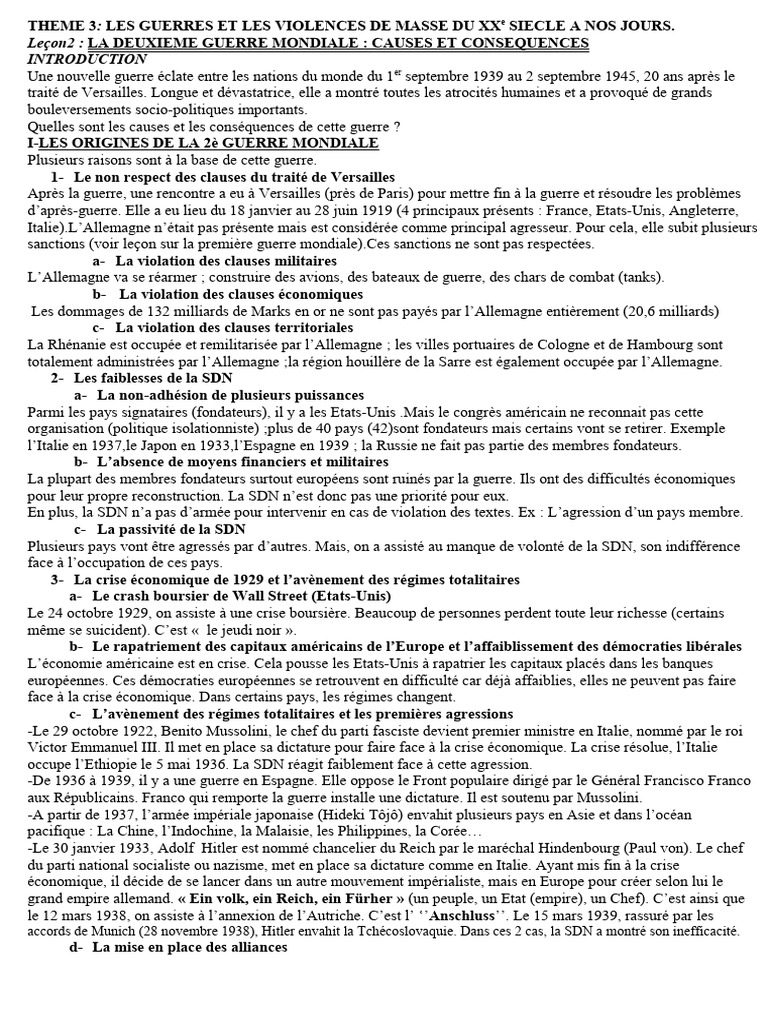 Leçon2: La Deuxieme Guerre Mondiale | PDF