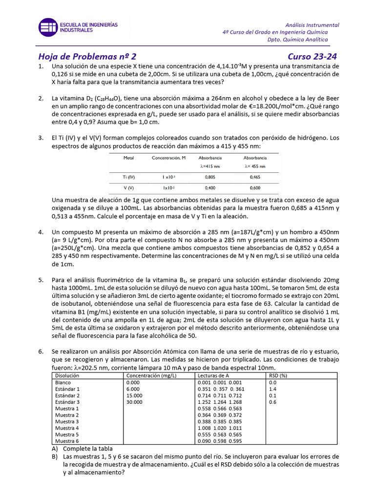 Hoja - Problemas - 2 - Tema 2 | PDF | Concentración | Ciencias fisicas